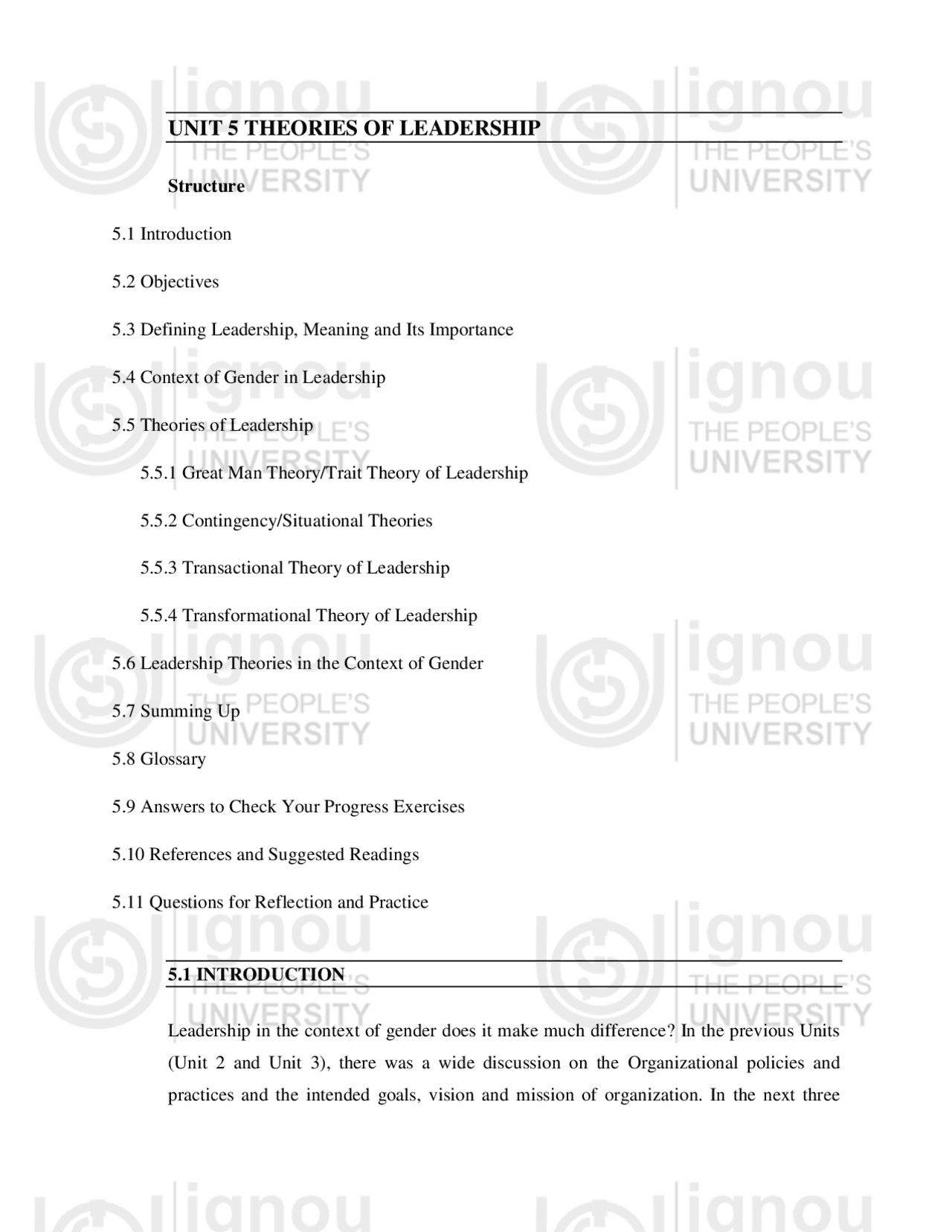 UNIT 5 THEORIES OF LEADERSHIP | Exercises Literature | Docsity