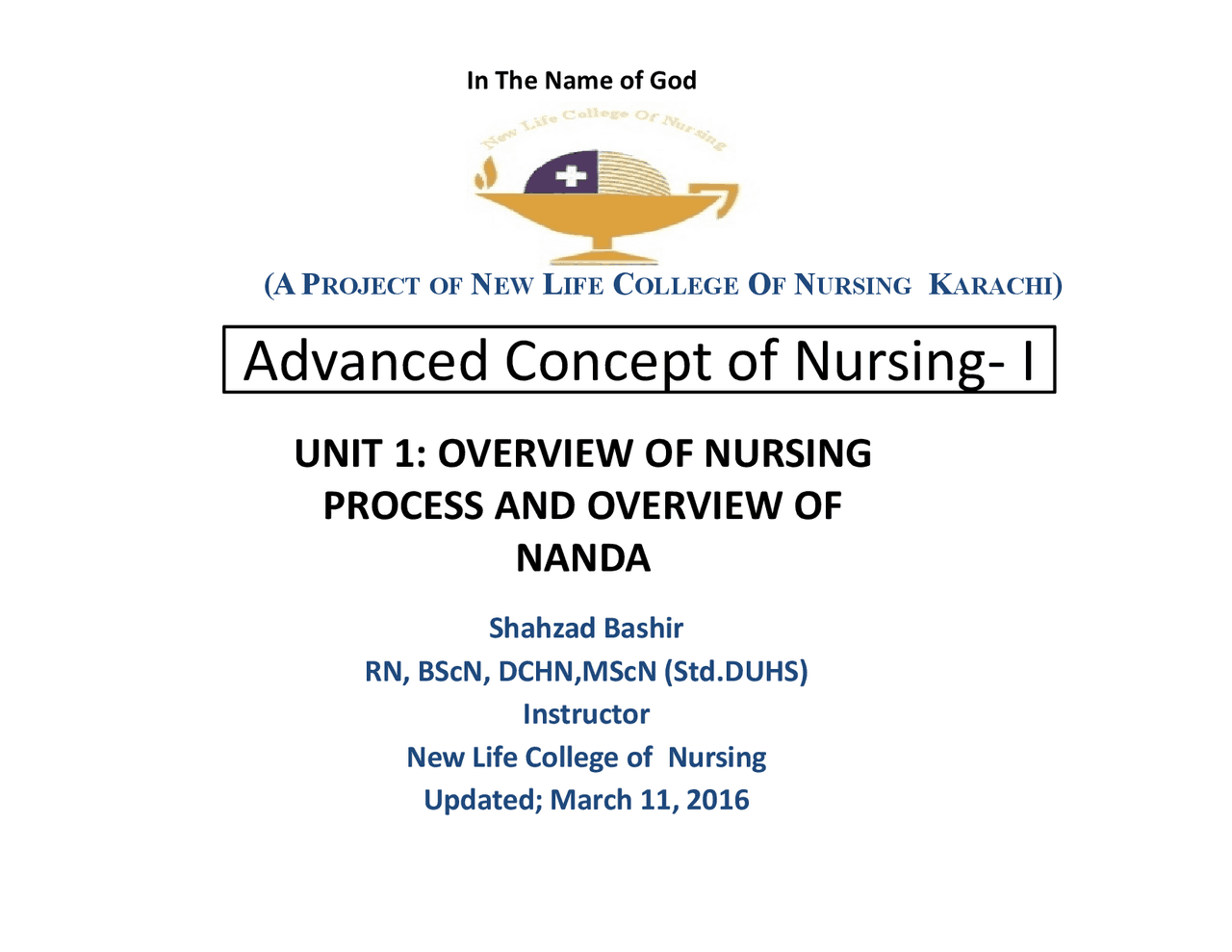 Advanced Concepts of Nursing: Overview of Nursing Process and NANDA ...