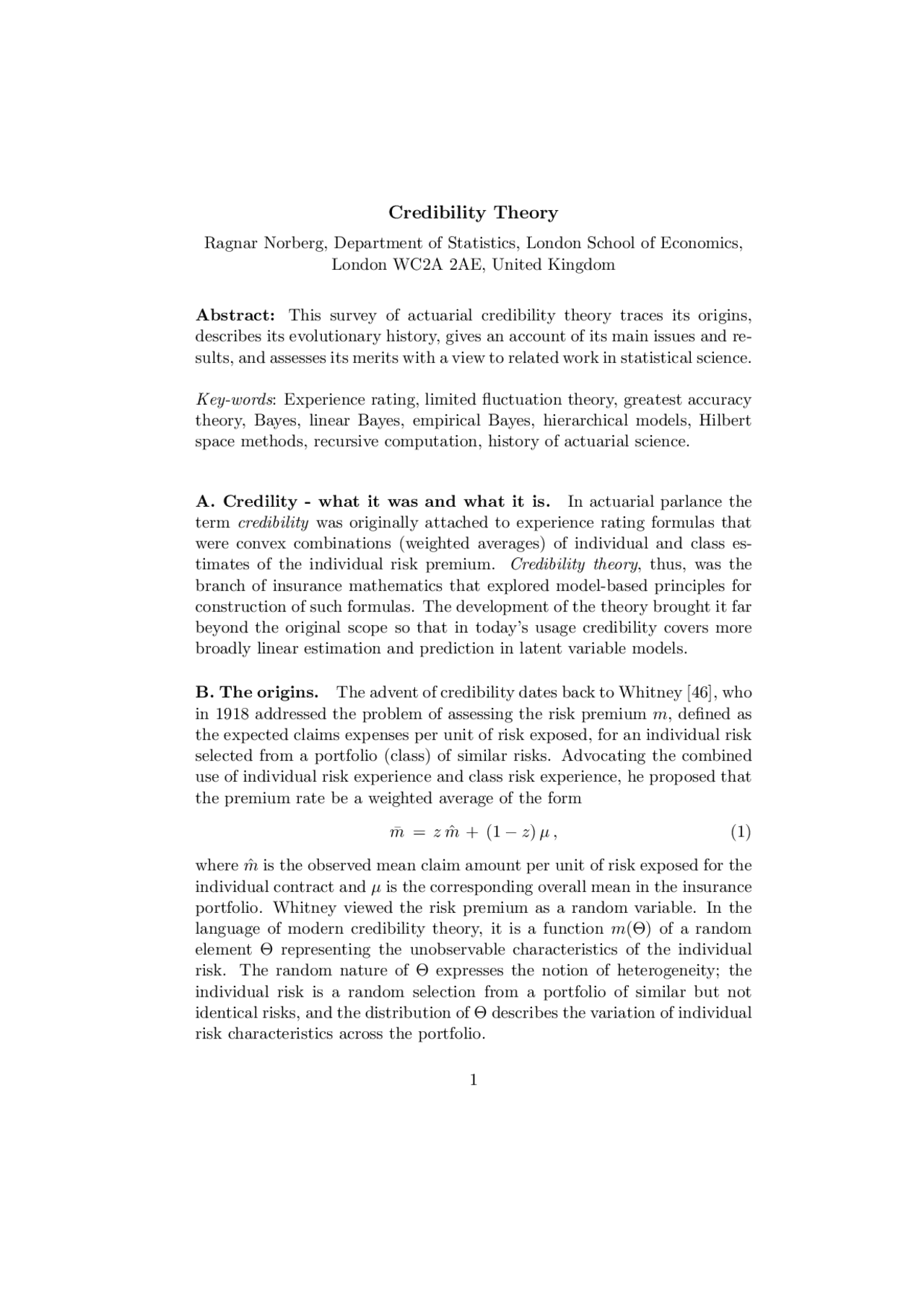 Credibility Theory | Lecture notes Mathematics | Docsity