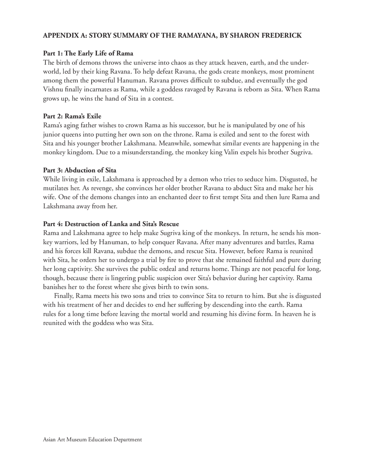 Appendix a: story summary of the ramayana, by sharon frederick ...