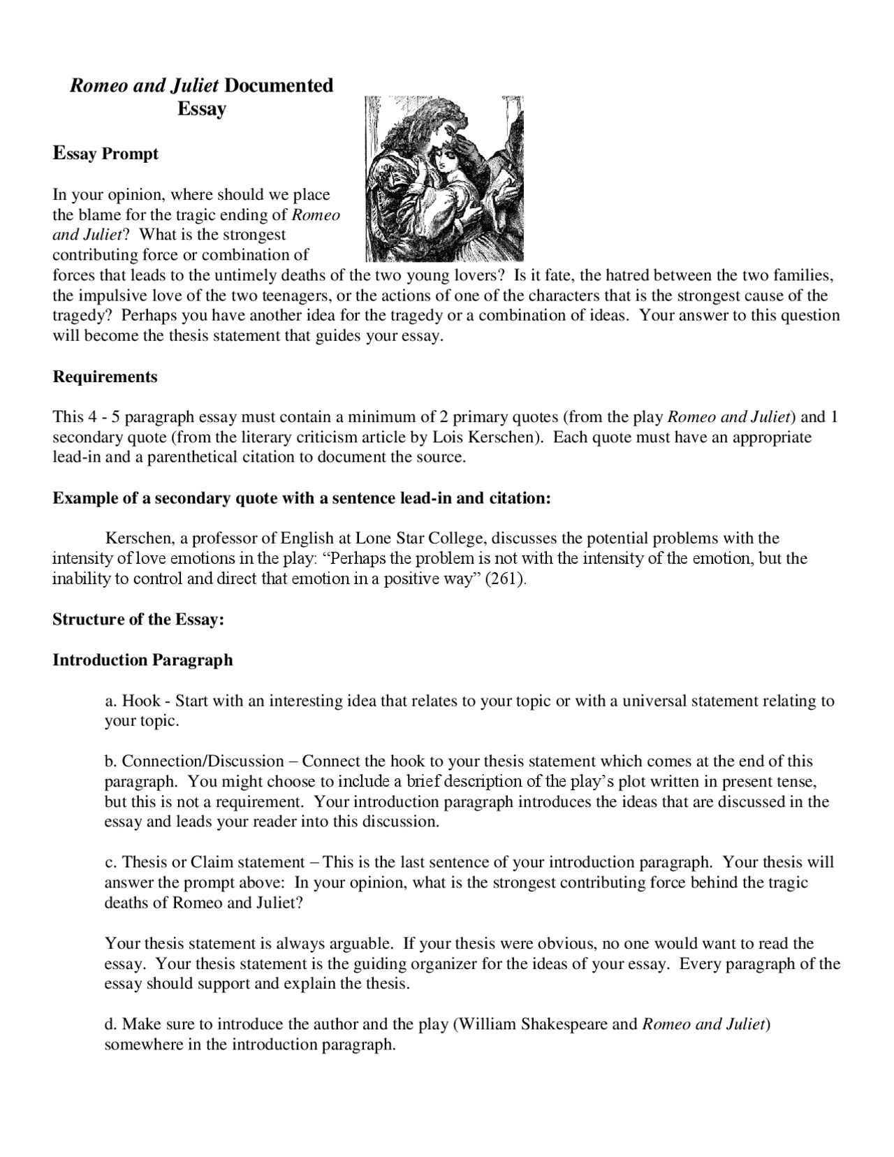 Romeo And Juliet Essay | Exercises English Language | Docsity