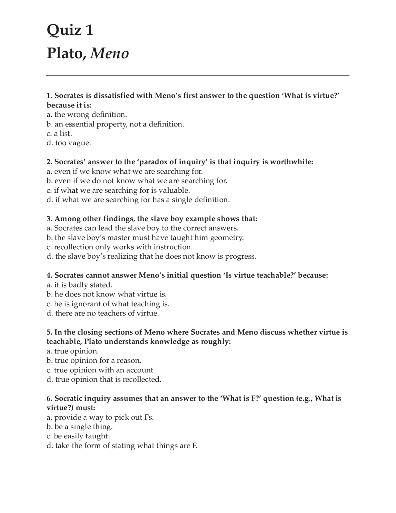 Quiz 1 Plato Meno Summaries Acting Docsity