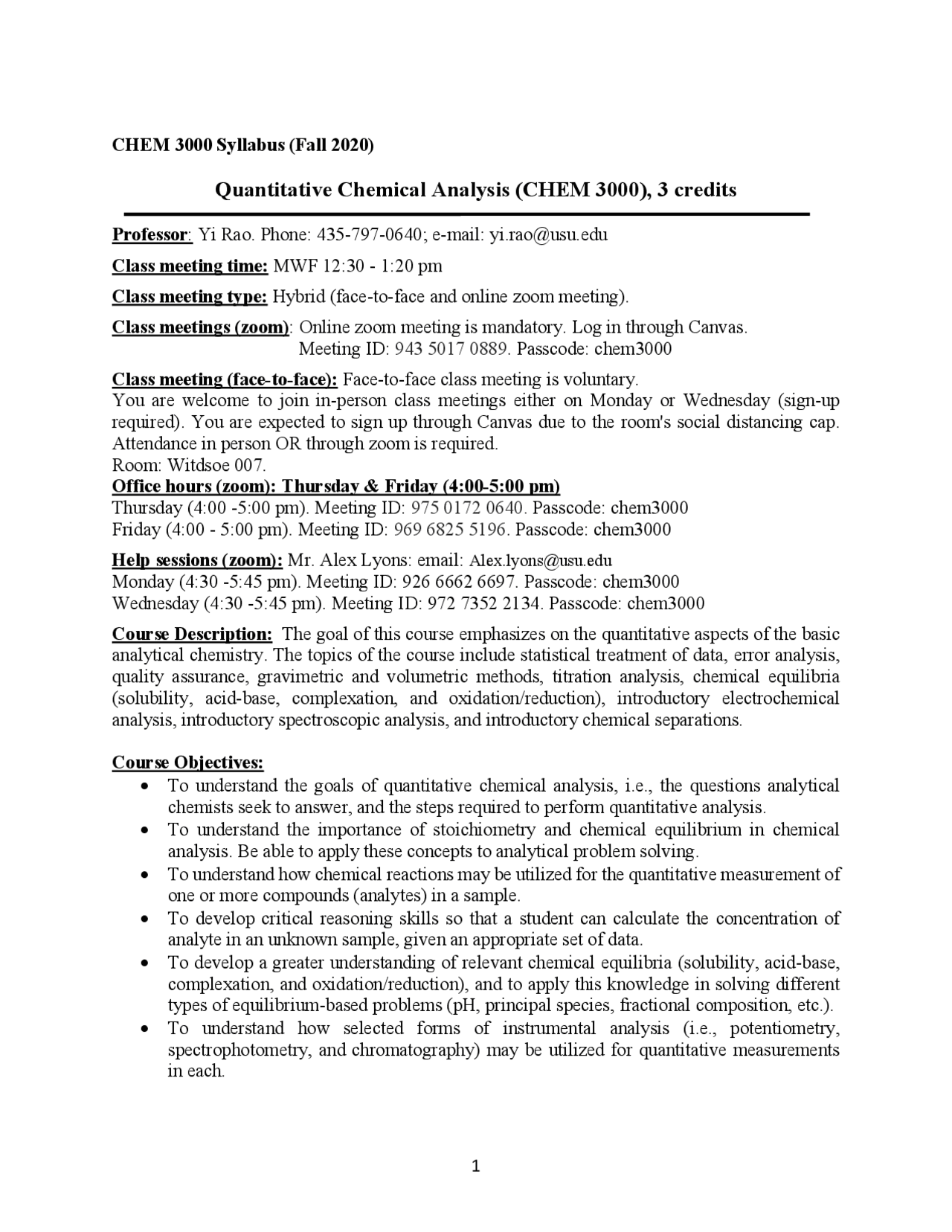 Quantitative Chemical Analysis (CHEM 3000), 3 credits | Lecture notes ...