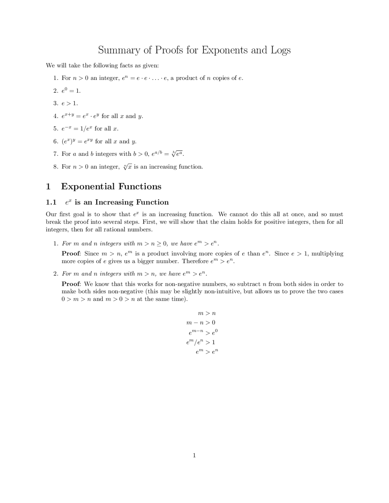 Summary of Proofs for Exponents and Logs | Assignments Mathematical logic | Docsity