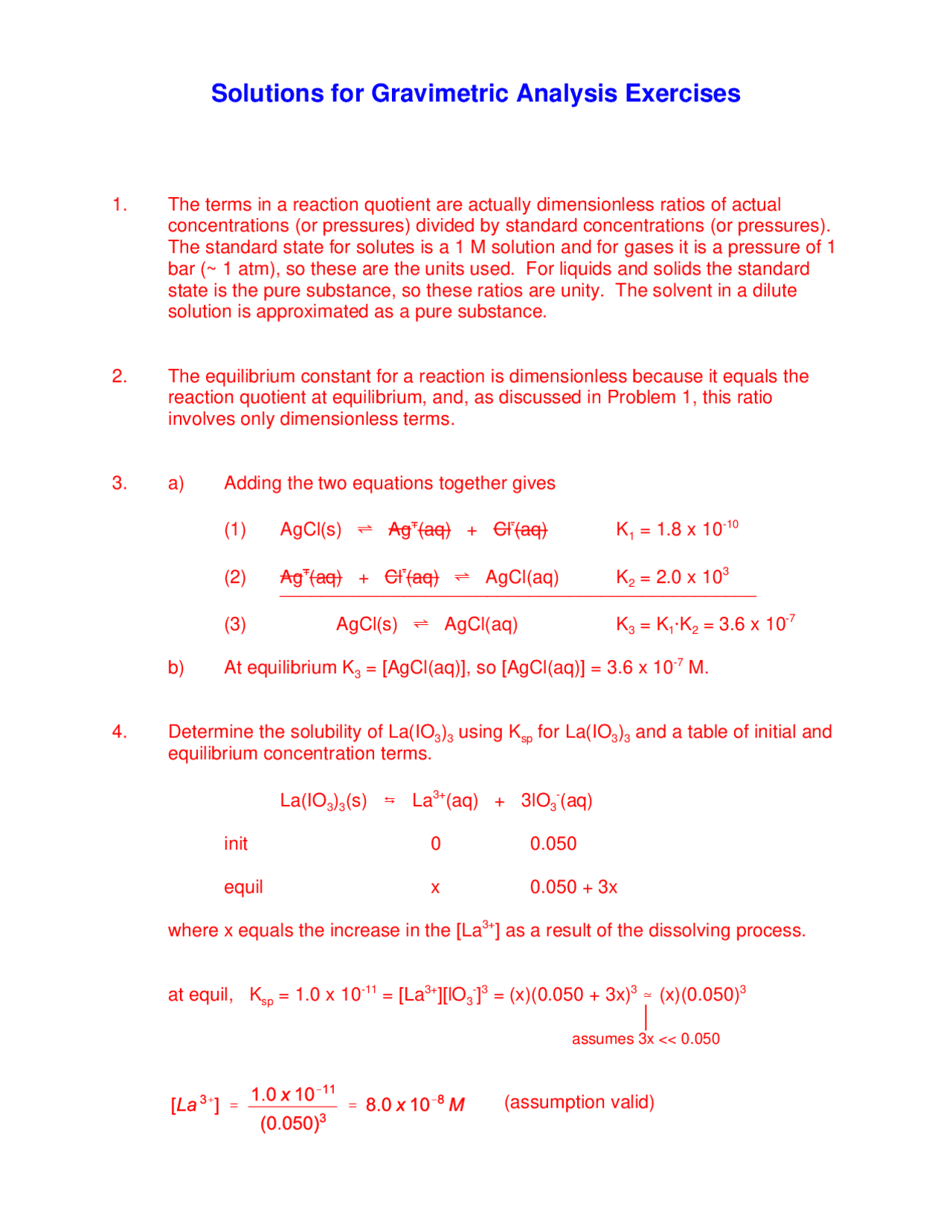 Solutions for Gravimetric Analysis Exercises - Docsity