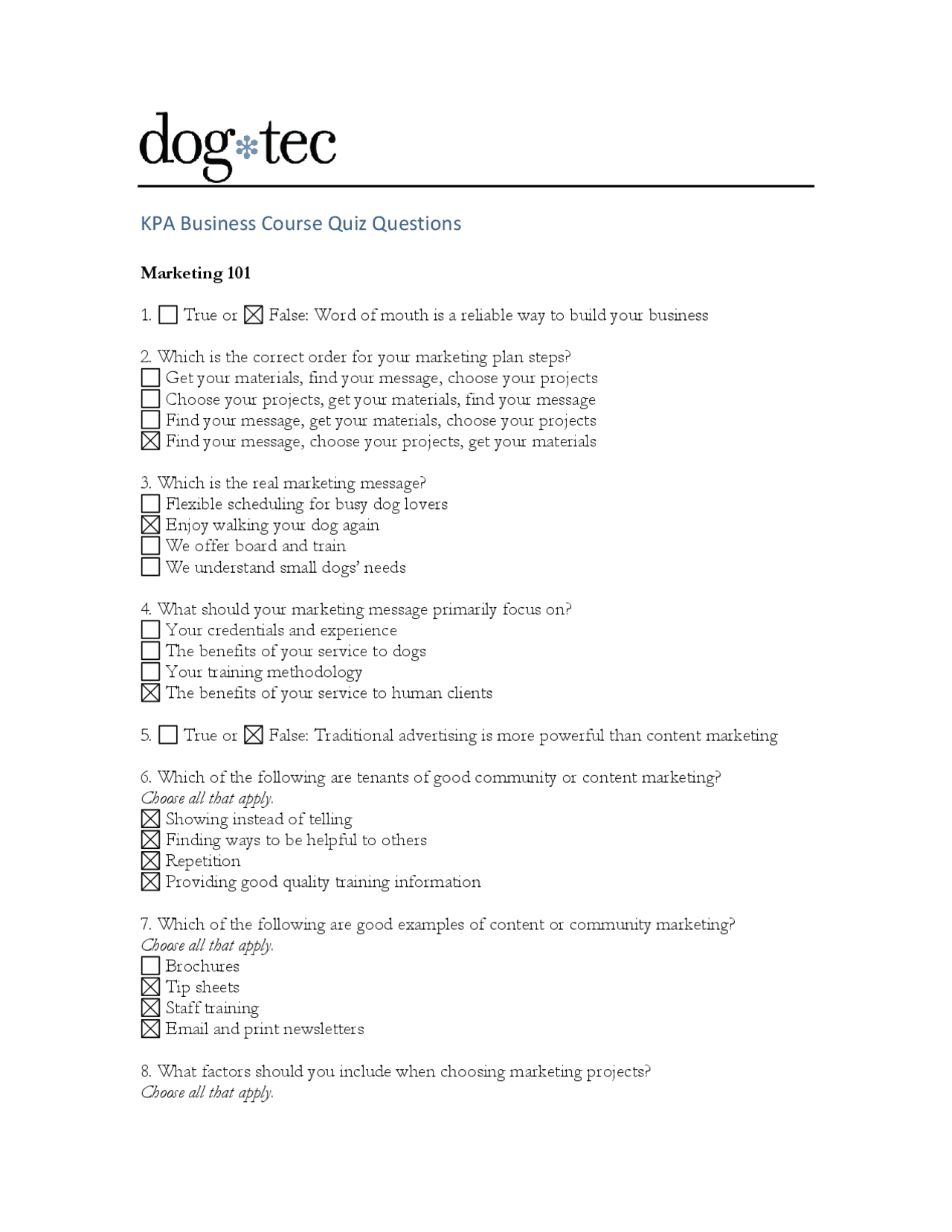 KPA Business Course Quiz Questions: Marketing 101 | Summaries Marketing ...
