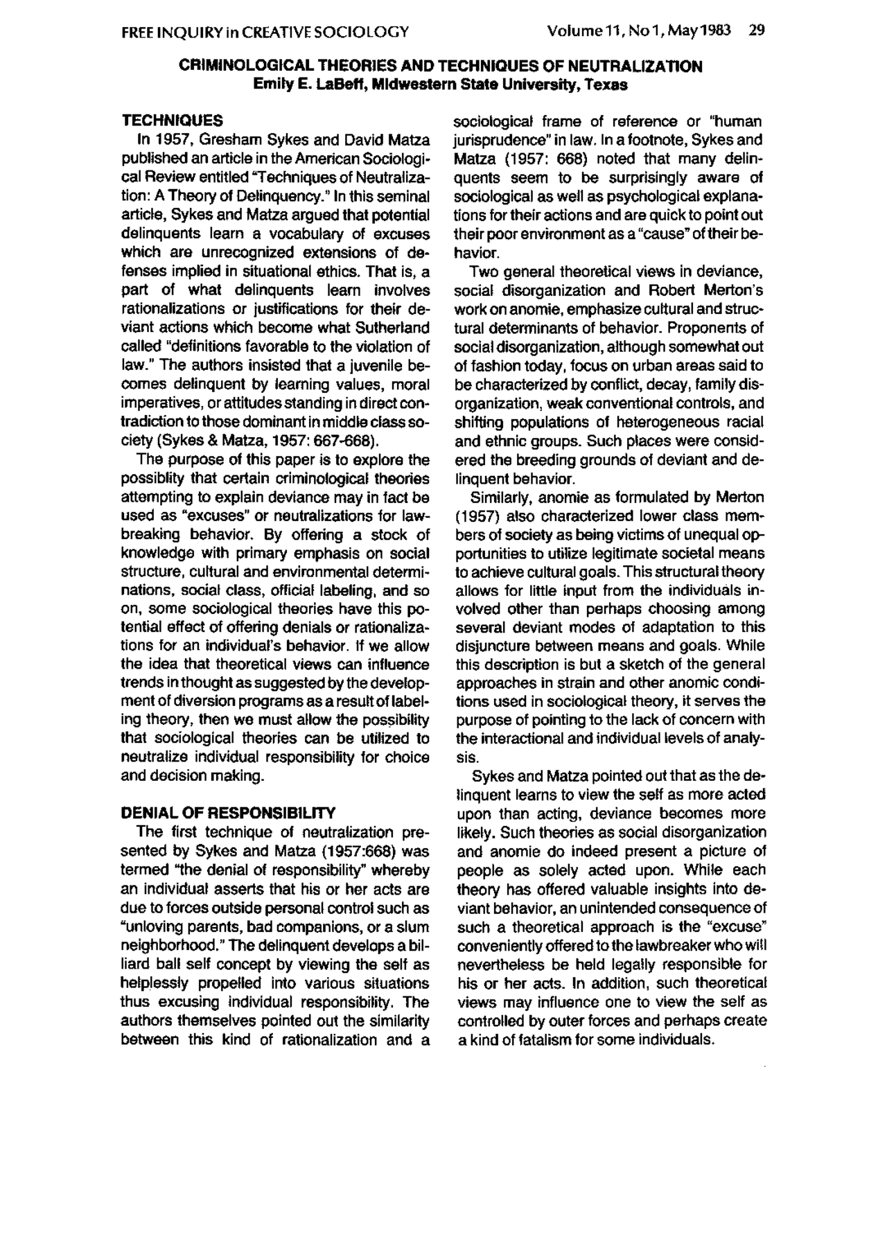 Criminological theories and techniques of neutralization | Study notes ...