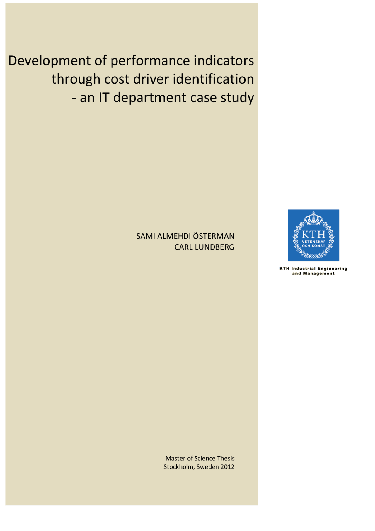 Development Of Performance Indicators Through Cost Driver Lecture