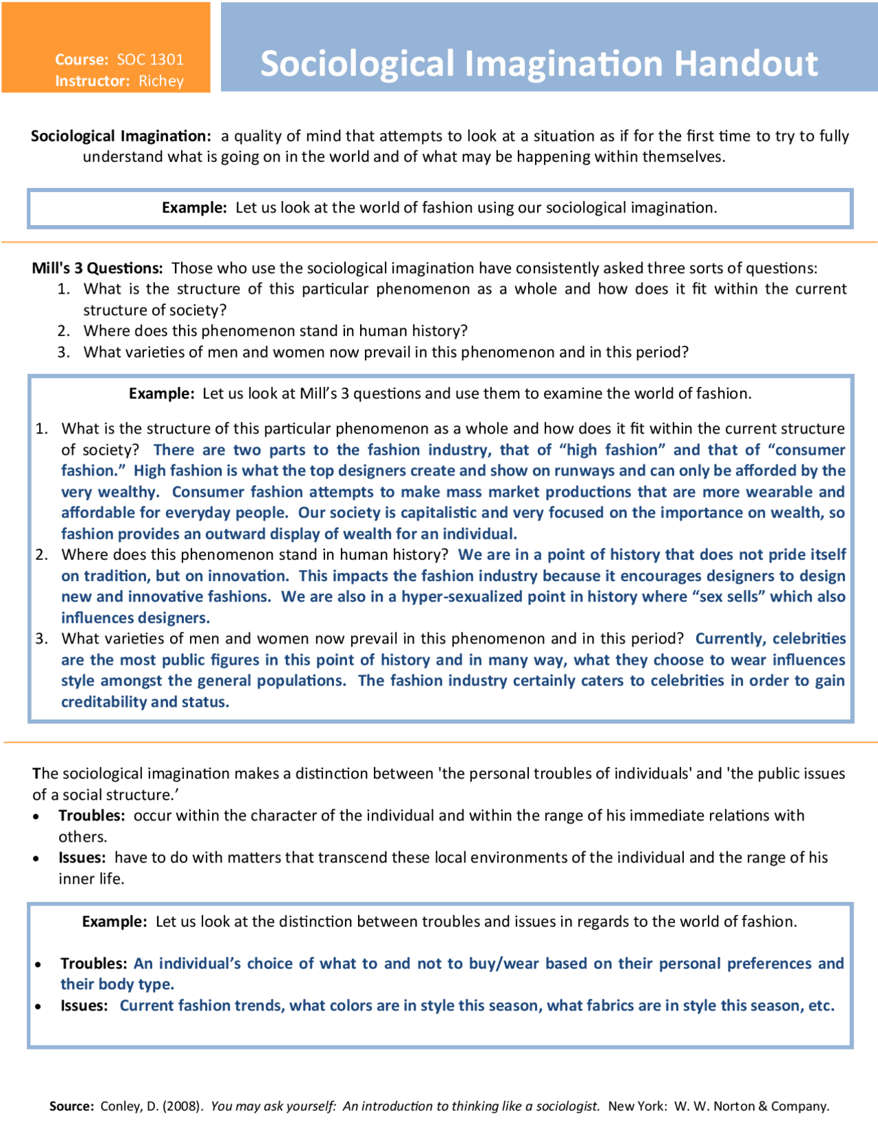 Sociological Imagination Handout Lecture Notes Macrosociology Docsity