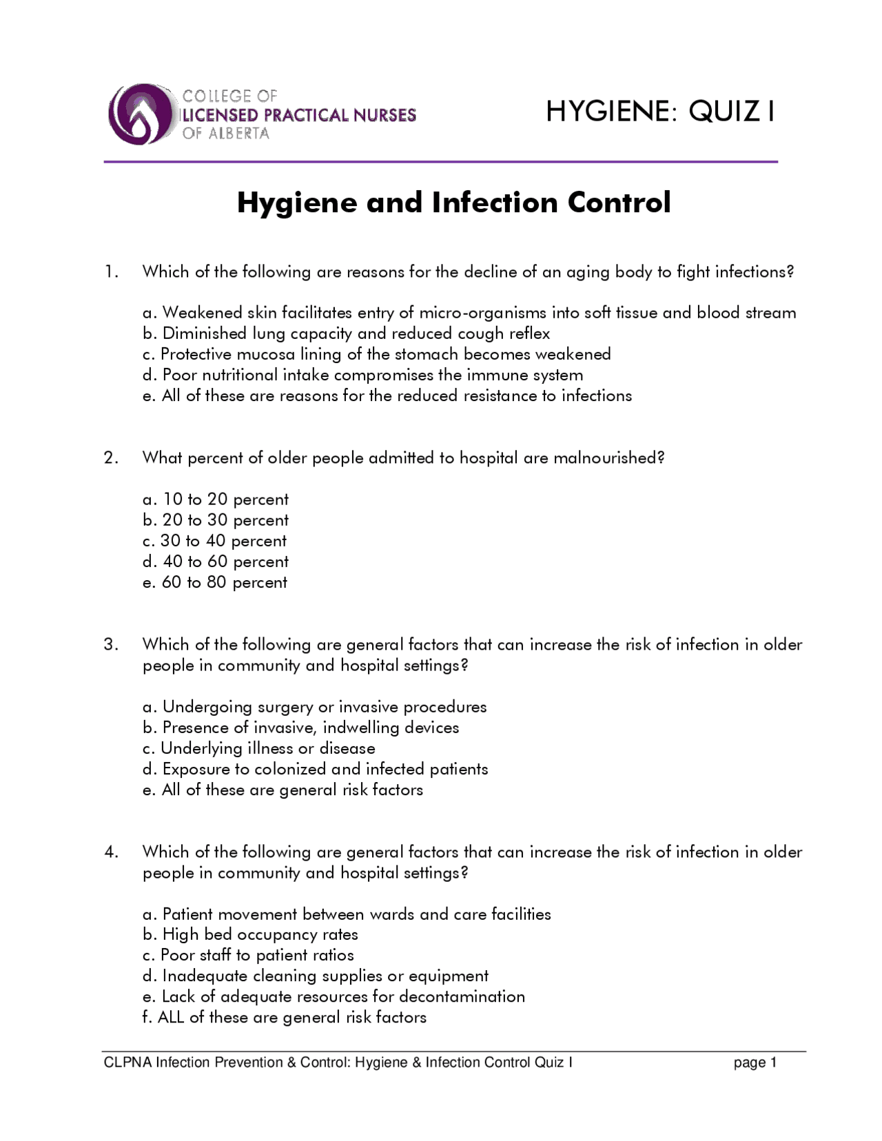 Hygiene and Infection Control - Docsity
