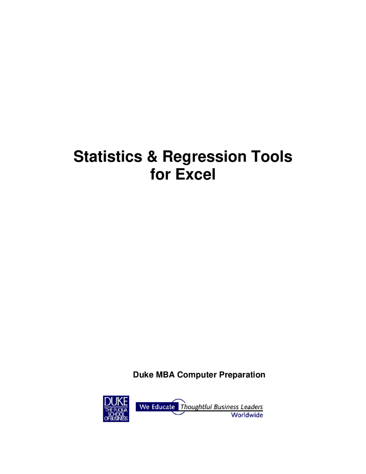 Statistics And Regression Tools For Excel Lecture Notes Statistics