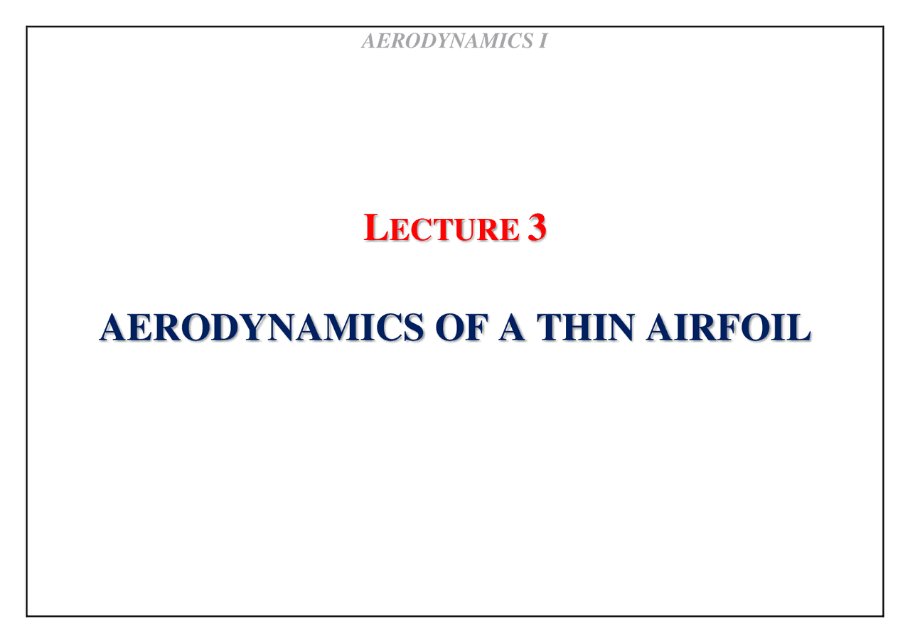Aerodynamics Of A Thin Airfoil Summaries Aerodynamics Docsity