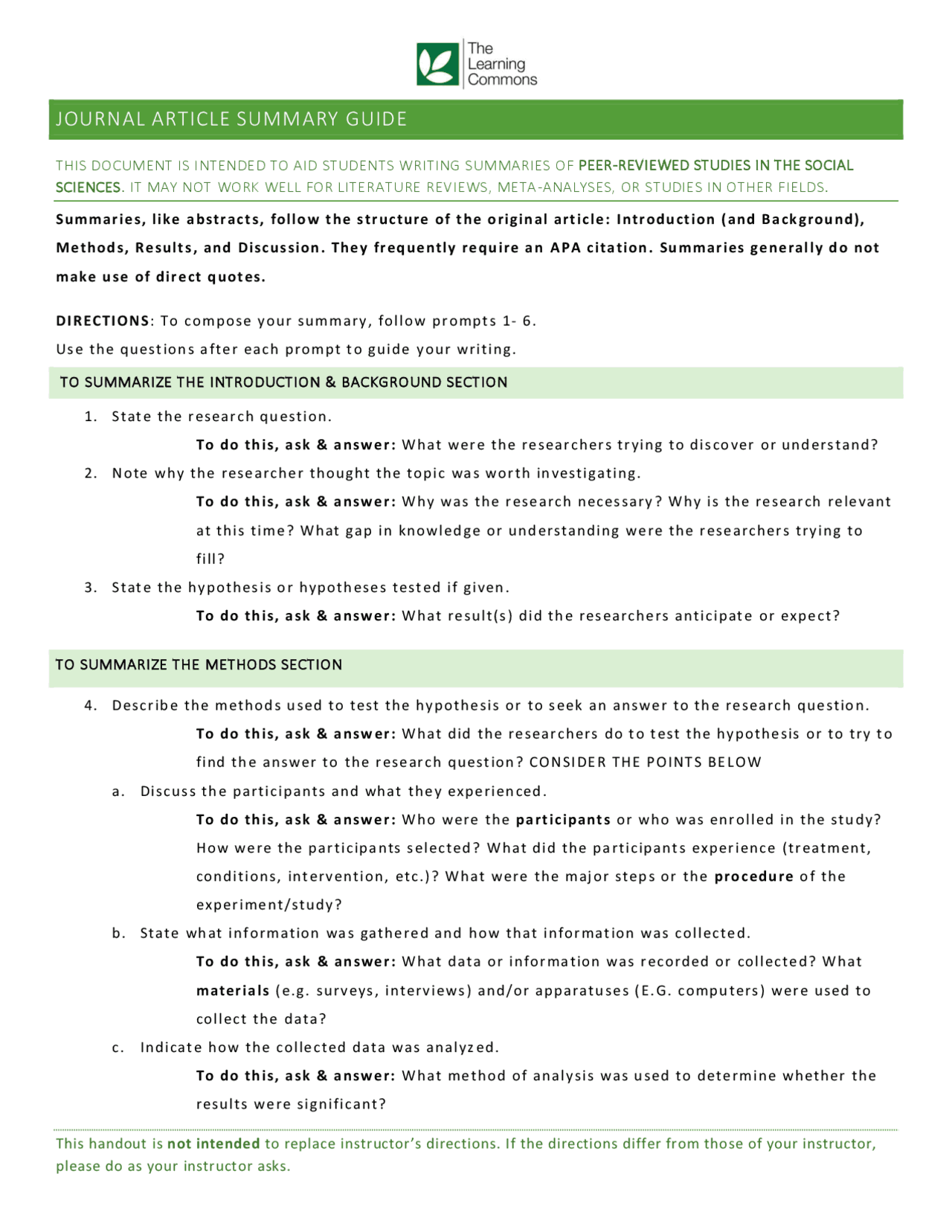 JOURNAL ARTICLE SUMMARY GUIDE | Study Guides, Projects, Research ...