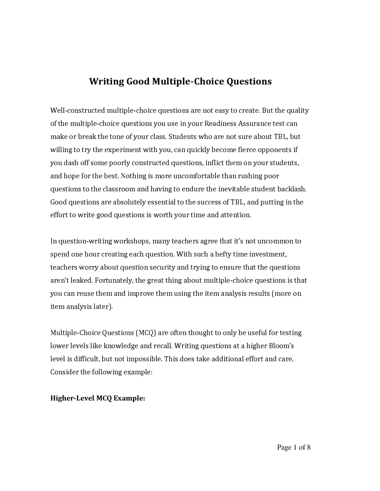 Writing Effective Multiple-Choice Questions: A Guide for Educators ...