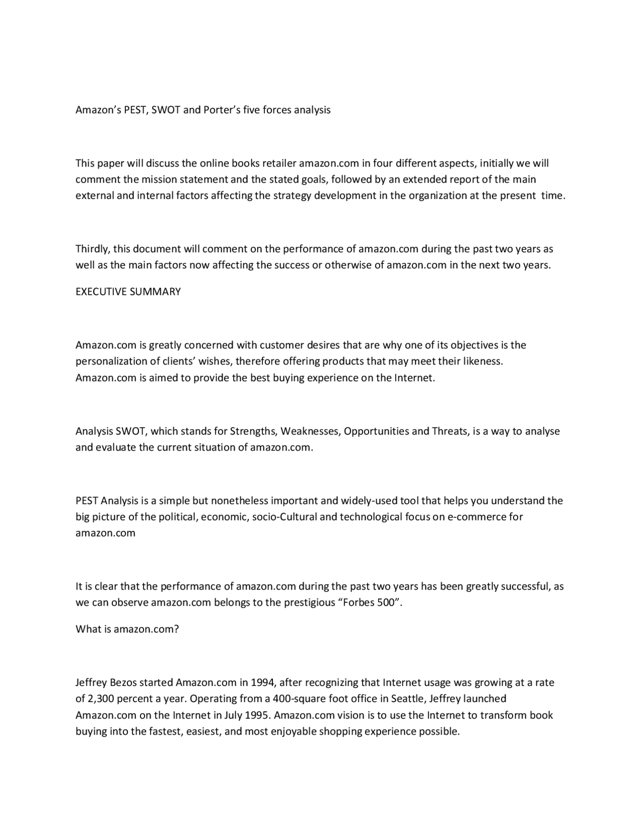 Amazon's PEST, SWOT and Porter's Five Forces Analysis | Lecture notes ...