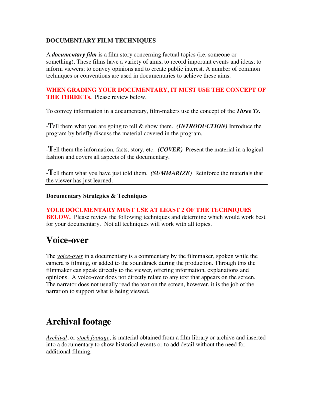 DOCUMENTARY FILM TECHNIQUESx | Lecture notes Voice | Docsity