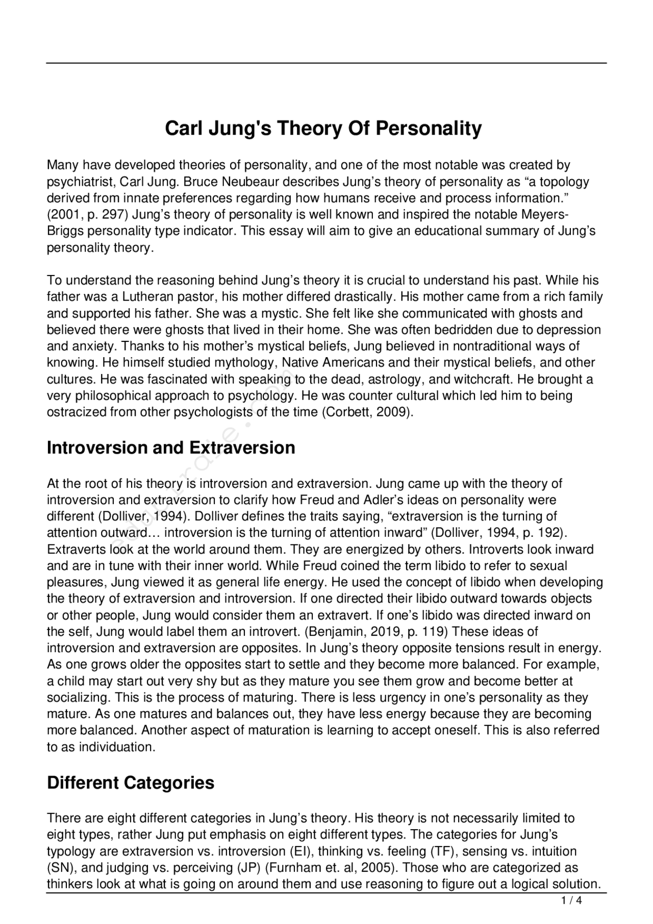 Carl Jungs Theory Of Personality Lecture Notes Reasoning Docsity