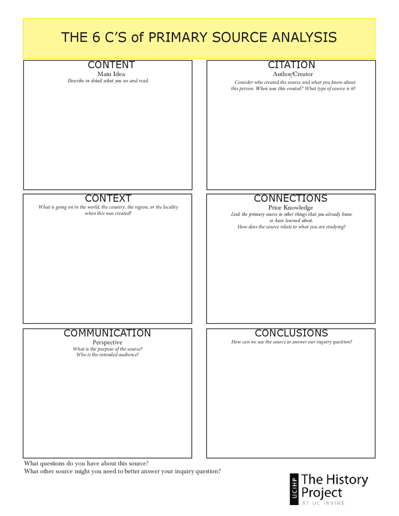 The 6 Cs Of Primary Source Analysis Lecture Notes History Docsity