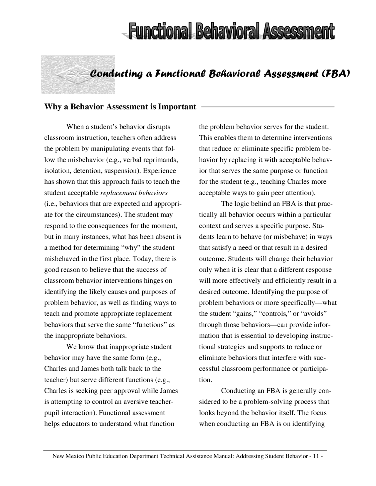 Conducting a Functional Behavioral Assessment (FBA) | Study notes ...