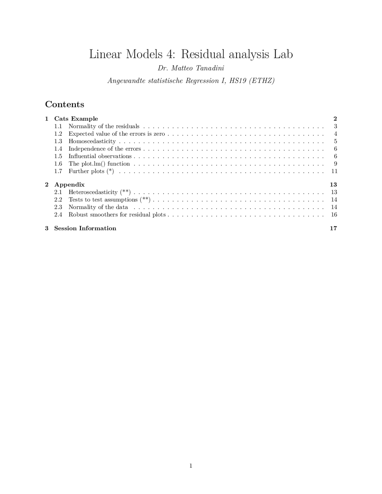 Linear Models 4 Residual Analysis Lab Docsity