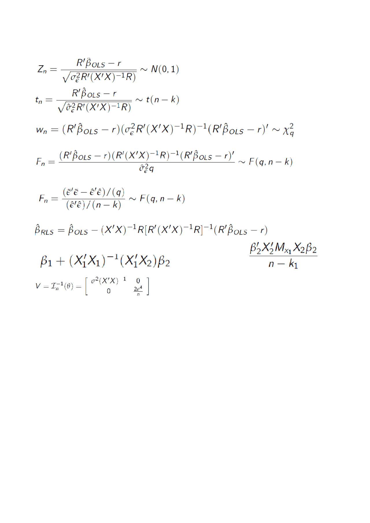 FORMULARIO ECONOMETRIA FINANZIARIA | Formulari di Econometria | Docsity
