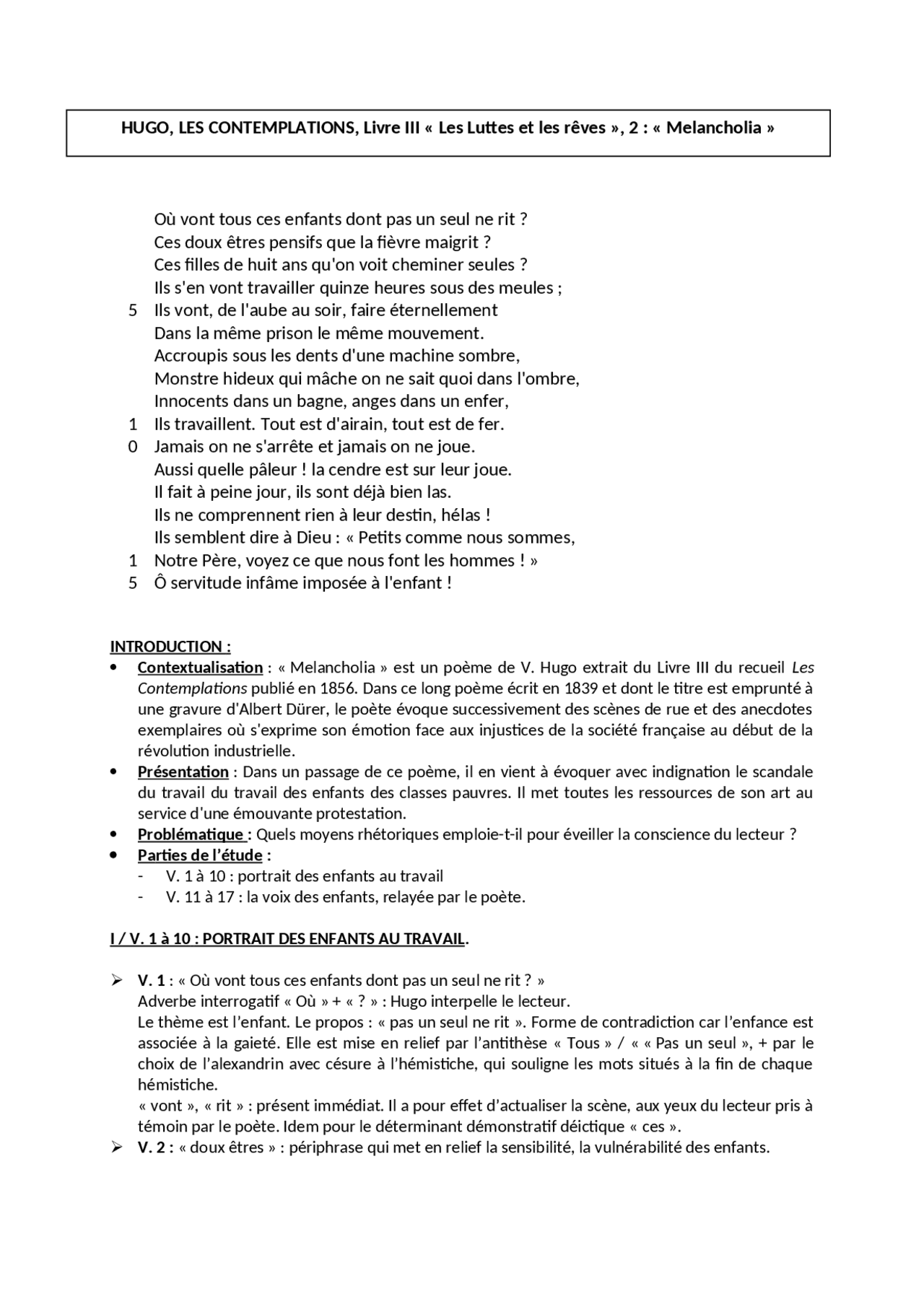 Lecture Linéaire Melancholia De Hugo Lectures Français Docsity