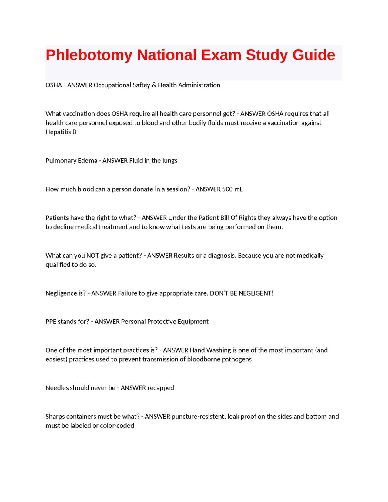 Phlebotomy National Exam Study Guide: Key Concepts and Practice ...