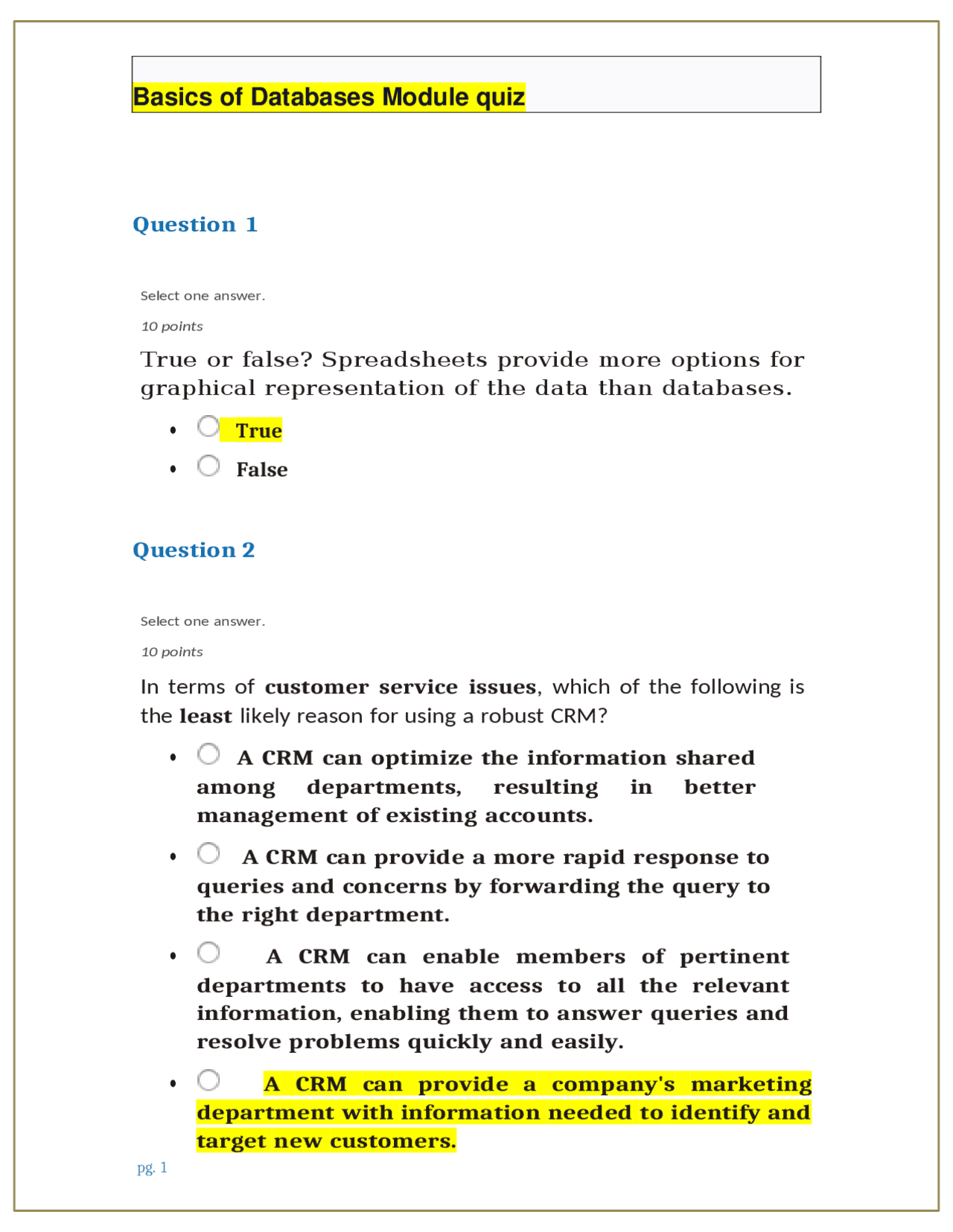 IFSM 201 /Basics of Databases Module quiz 1 Latest Update | Exams ...