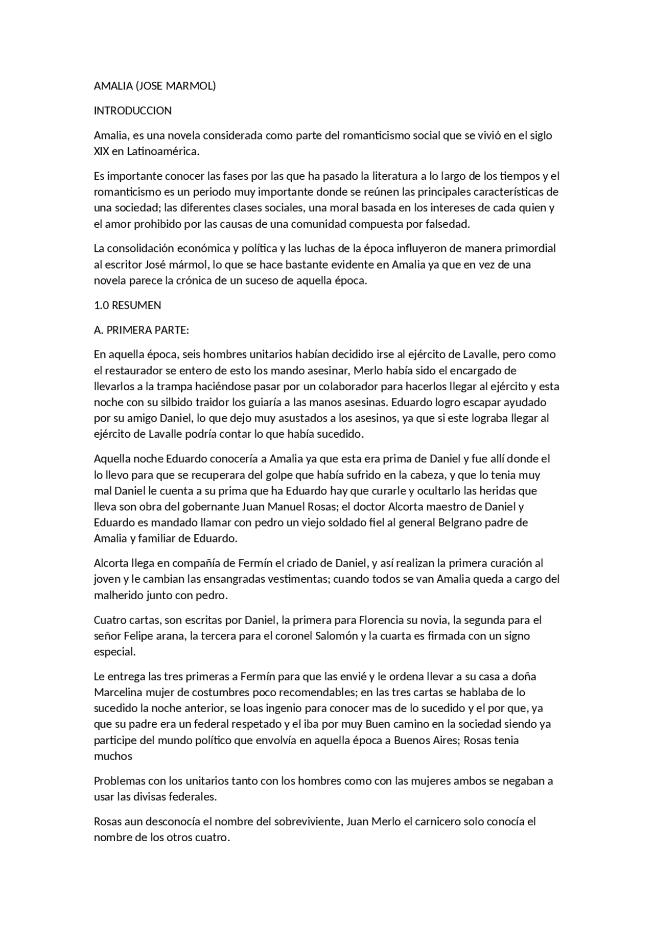 Resumen de la obra amalia | Resúmenes de Lengua y Literatura | Docsity