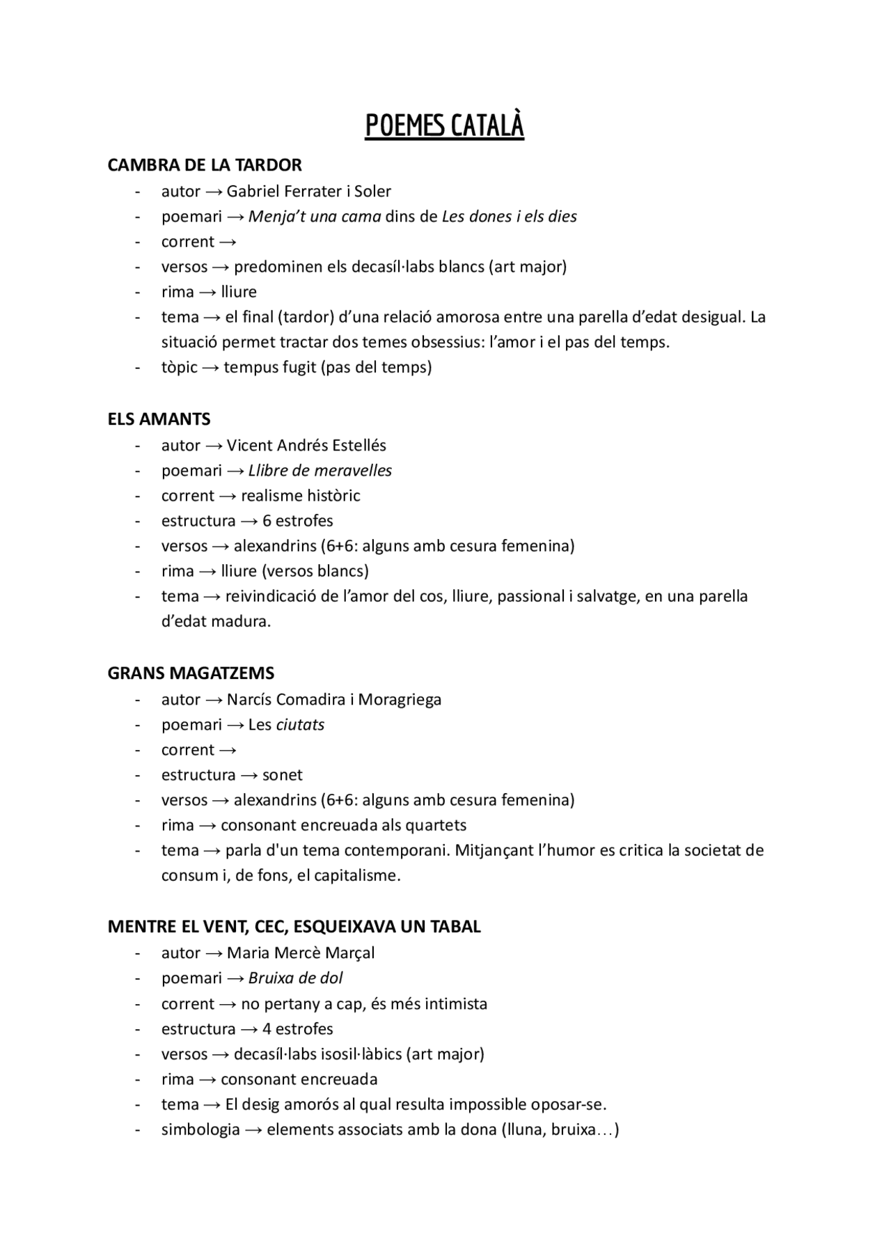 Resumen de diferentes poemas de catalán 1º Bachillerato 2021-2022 ...