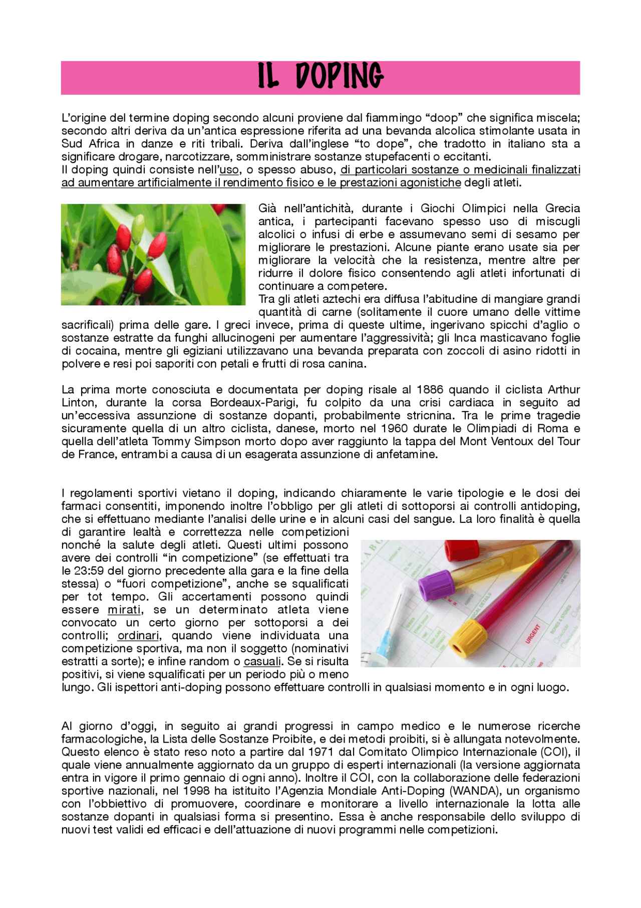 IL DOPING (relazione) | Schemi e mappe concettuali di Educazione fisica ...