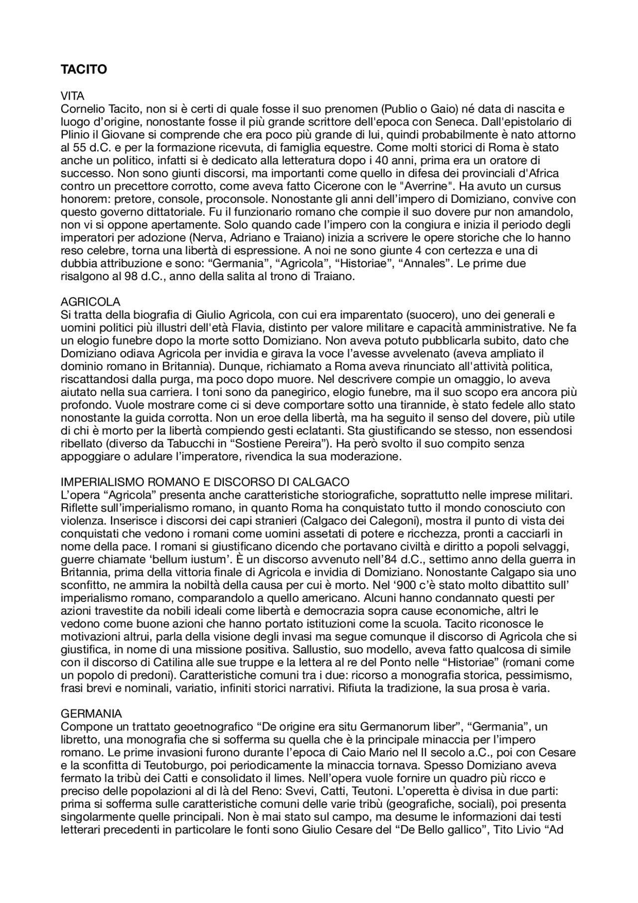 Appunti Tacito Completi Appunti Di Latino Docsity