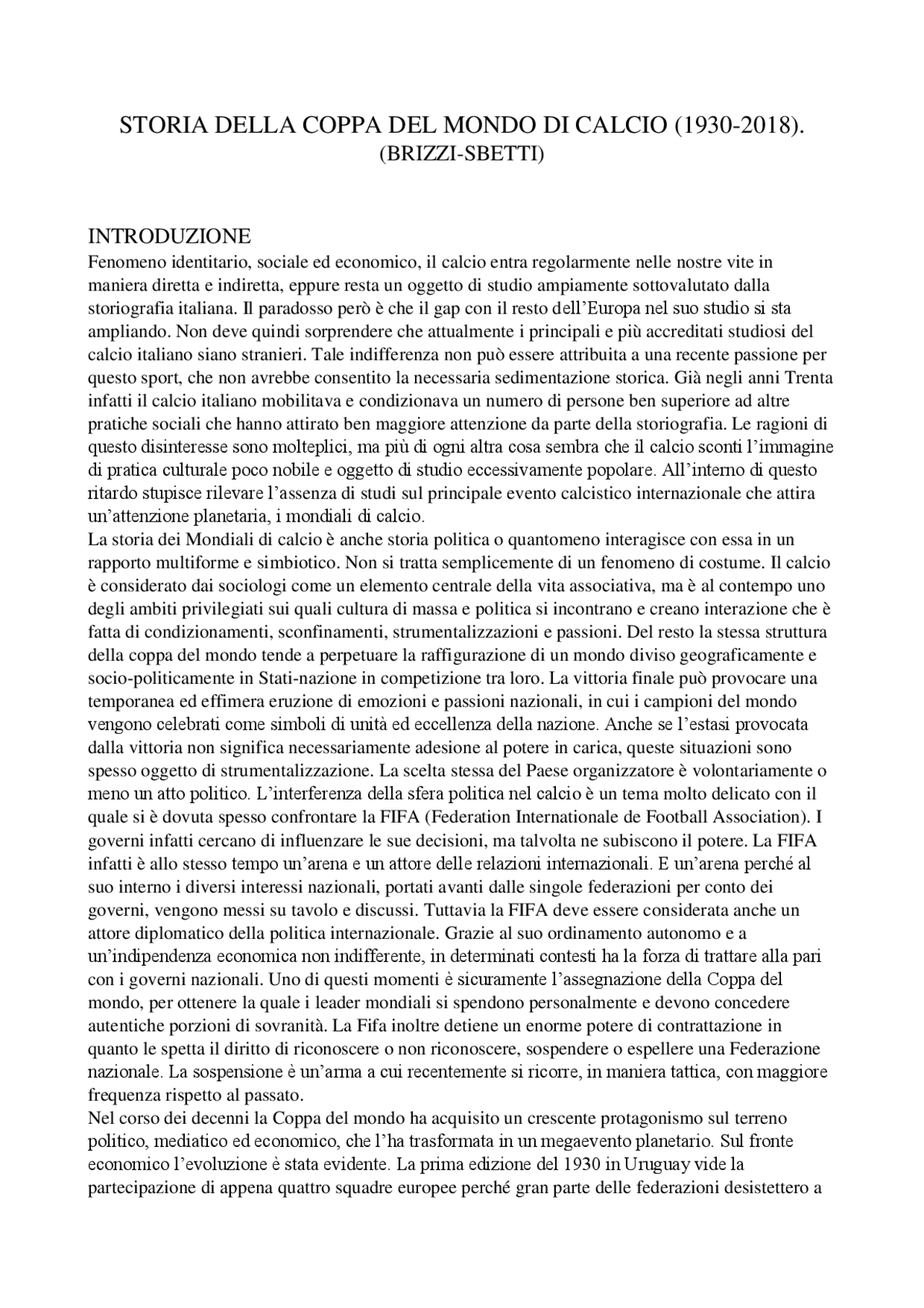 Storia della Coppa del Mondo di Calcio | Sintesi del corso di Storia ...