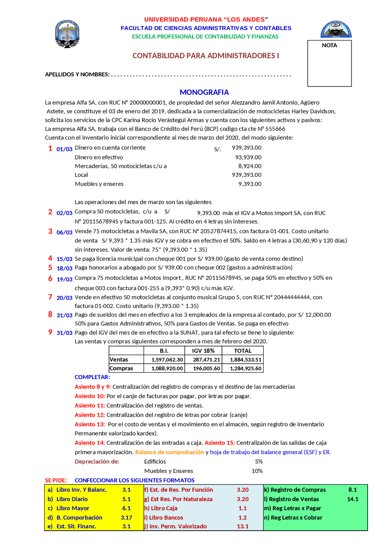 EJEMPLO DE FORMATOS CONTABLES | Apuntes de Contabilidad | Docsity