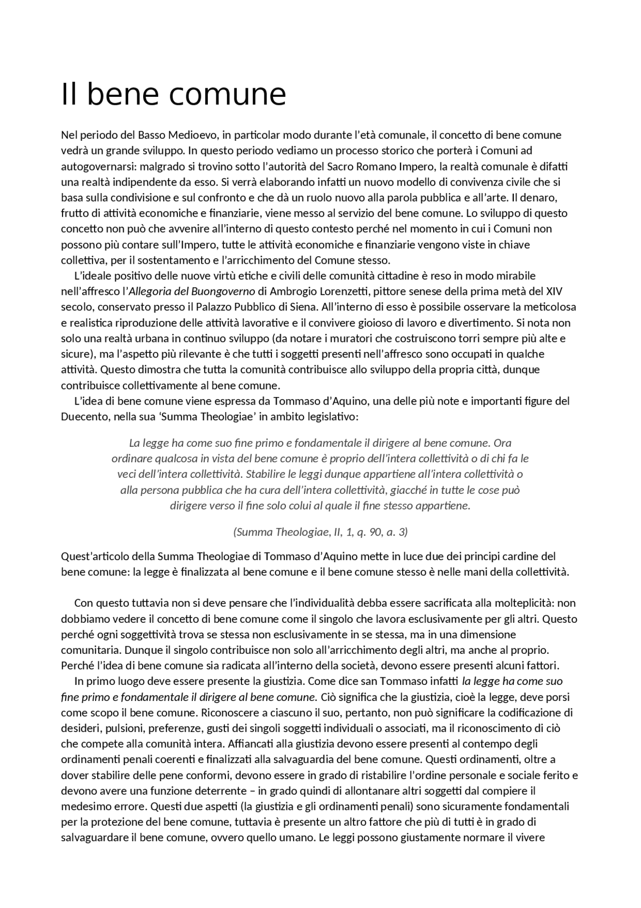 Il bene comune tema in italiano | Temi di Italiano - Docsity