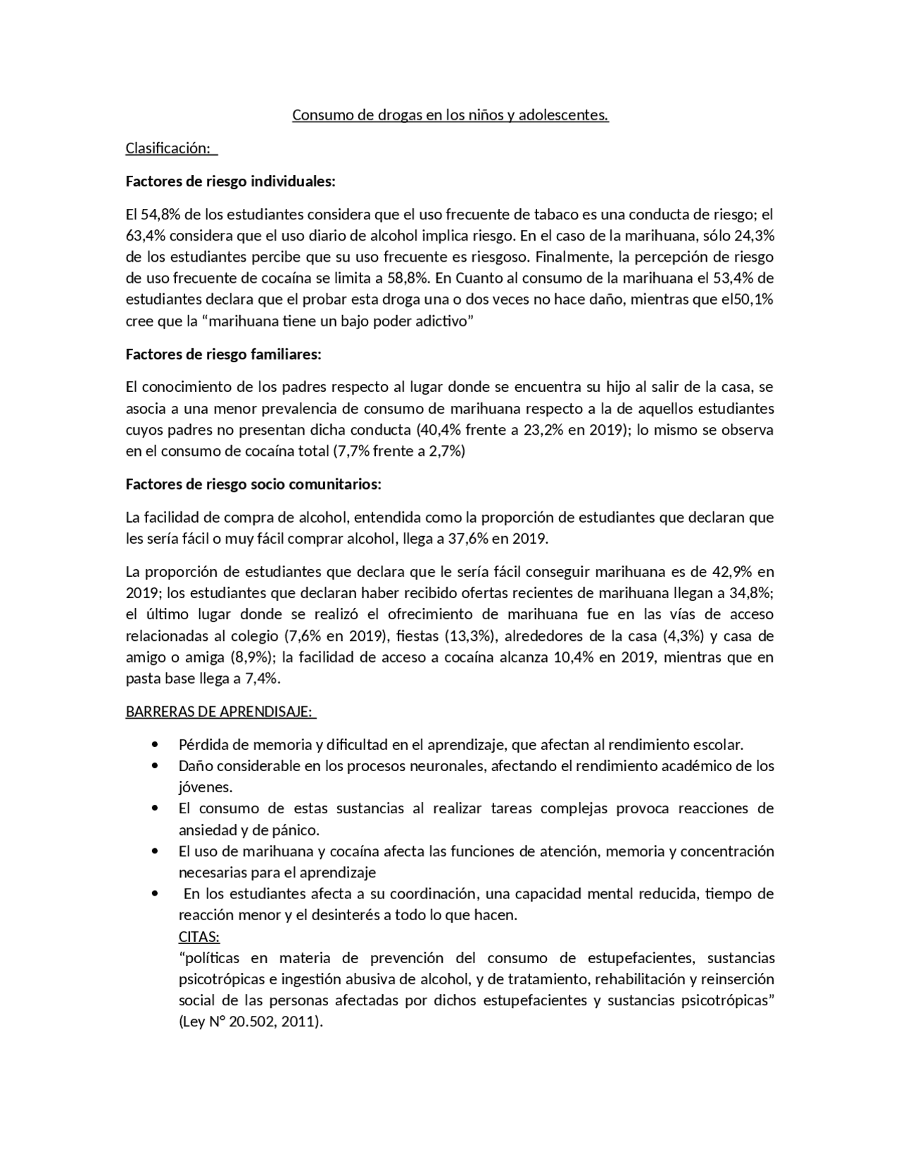 Informe académico sobre el consumo de drogas de los jóvenes de chile | Exámenes selectividad de ...