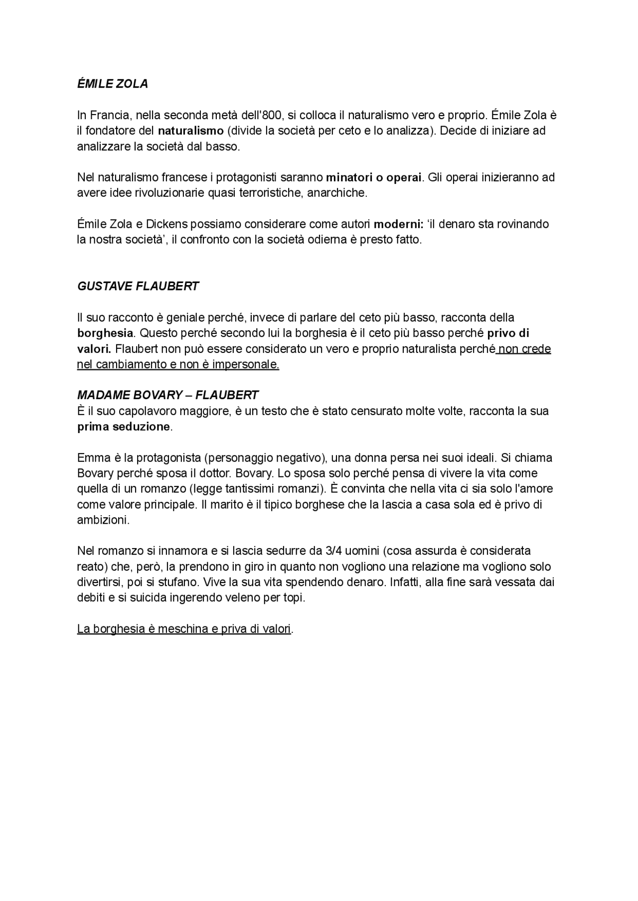 Zola E Flaubert Schemi E Mappe Concettuali Di Italiano Docsity