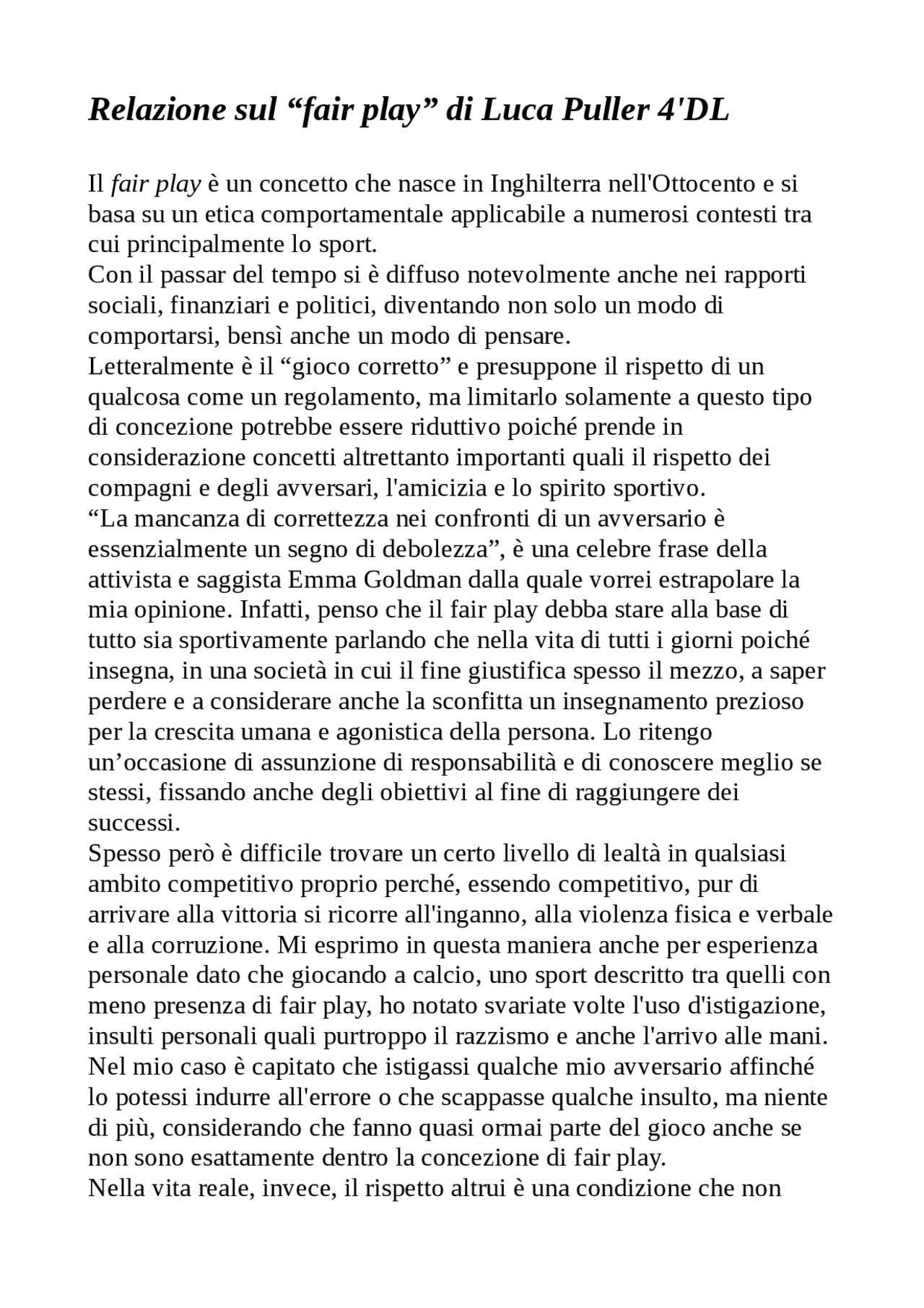 Relazione Sul Fair Play Schemi E Mappe Concettuali Di Inglese Docsity
