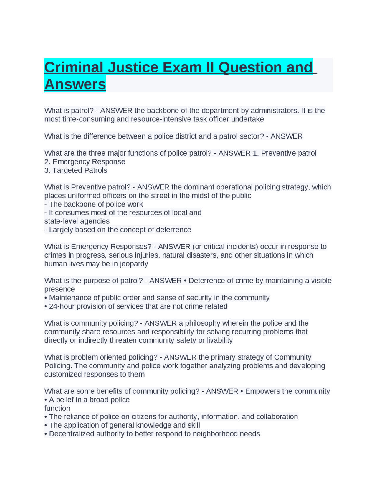 Criminal Justice Exam II Question and Answers. - Docsity
