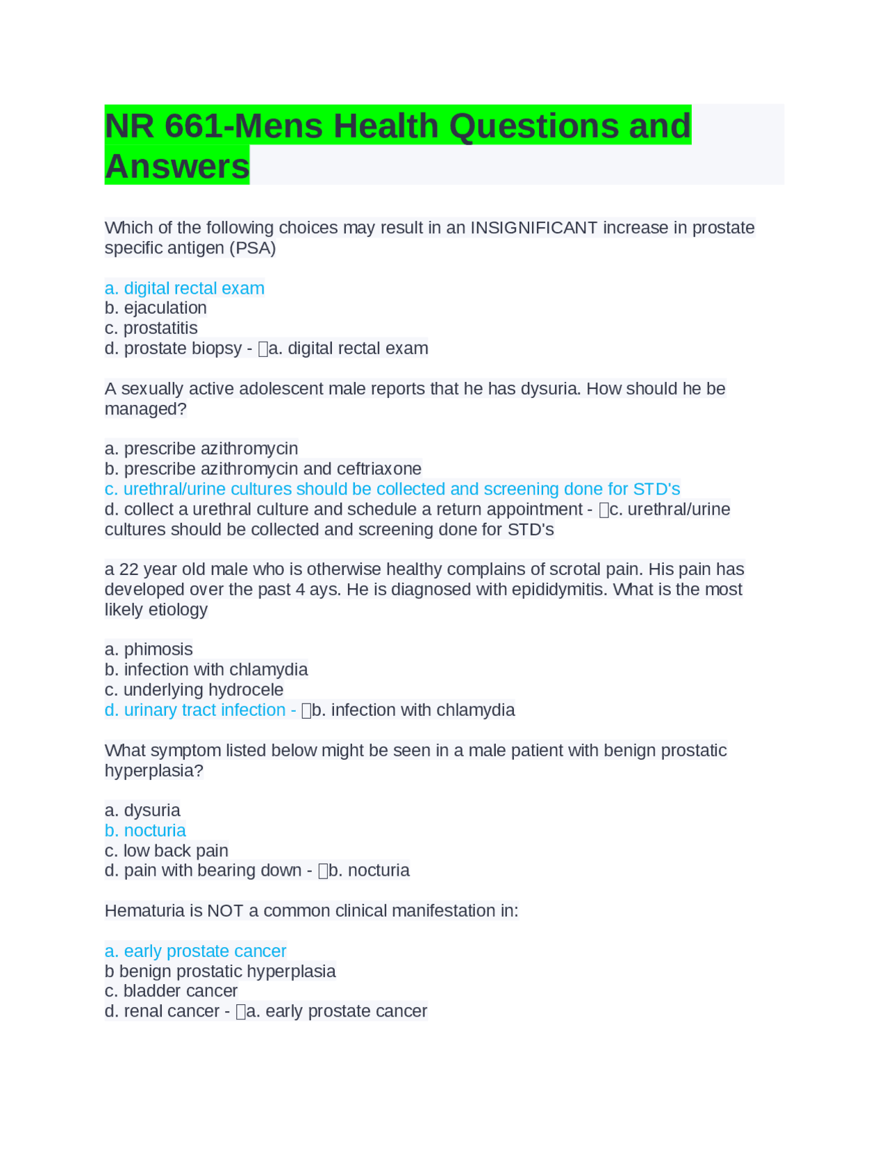 NR 661-Mens Health Questions and Answers - Docsity