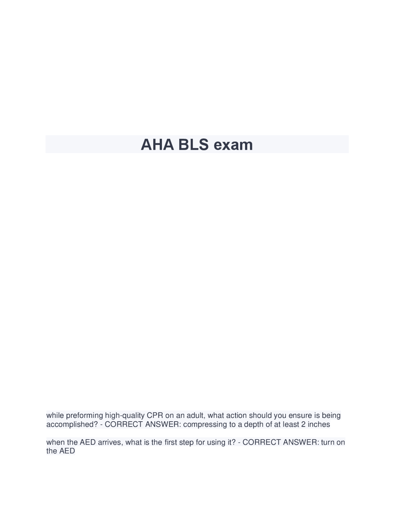 AHA BLS Exam (Latest 2022/2023) Verified and Correct Answers - Docsity