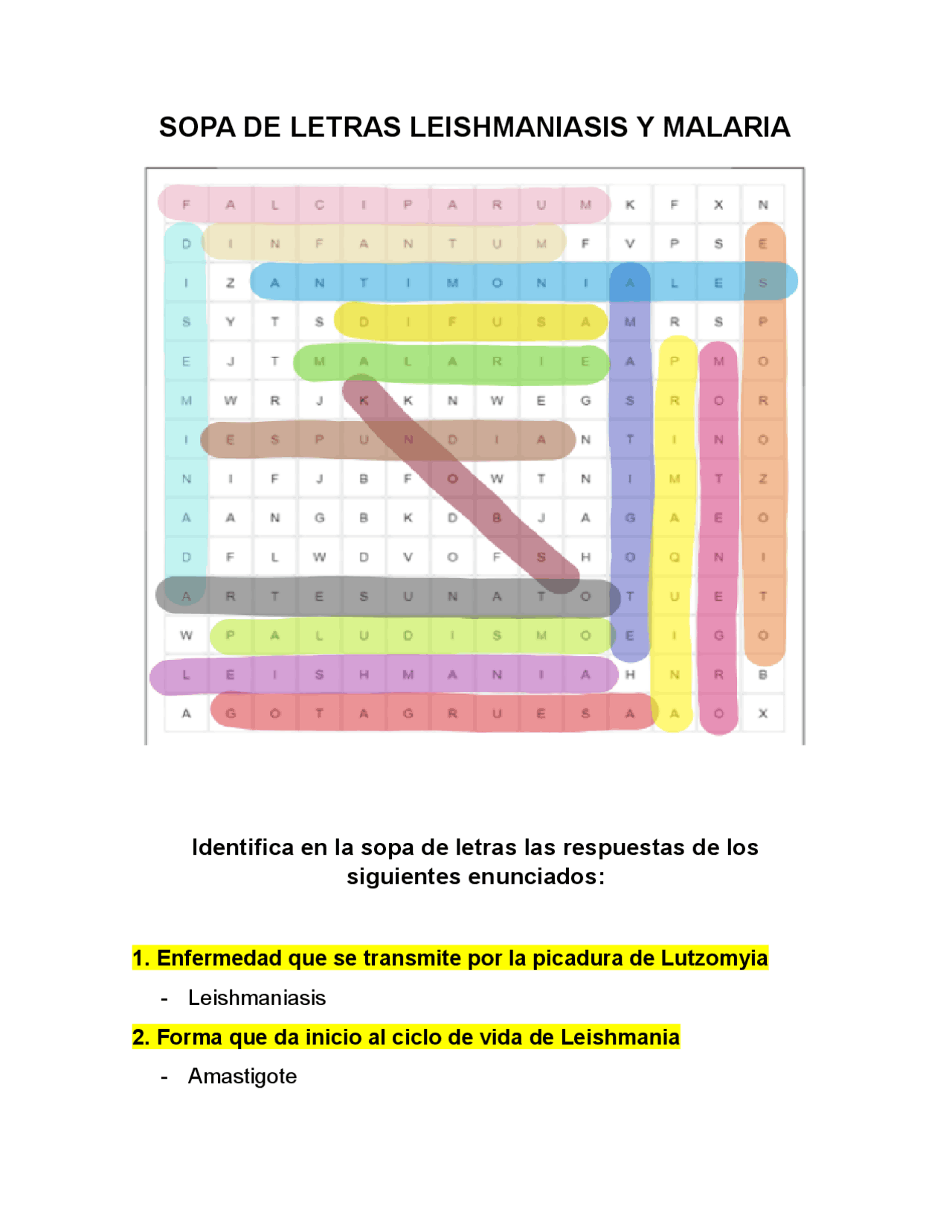 Sopa de letras- Medicina interna | Ejercicios de Medicina Interna | Docsity