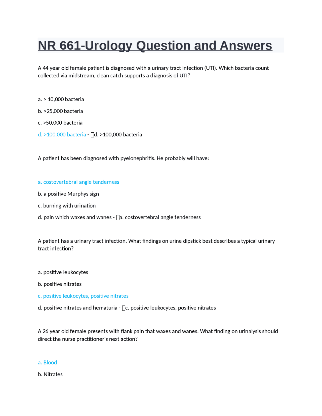 NR 661-Urology Question and Answers - Docsity