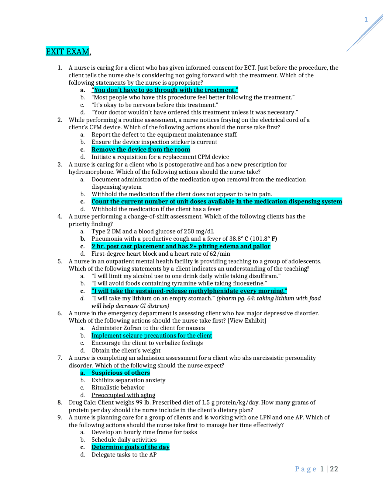NURSING FUNDAMENTALS Exit Exam - 180 Questions With Answers.GRADED A ...