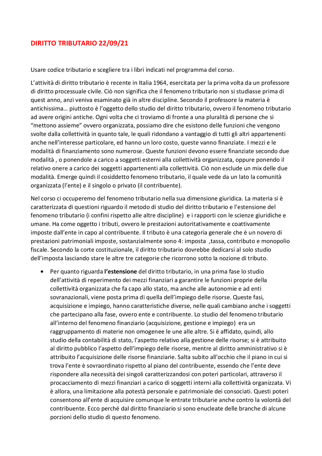 Lezioni iniziali diritto tributario - Docsity