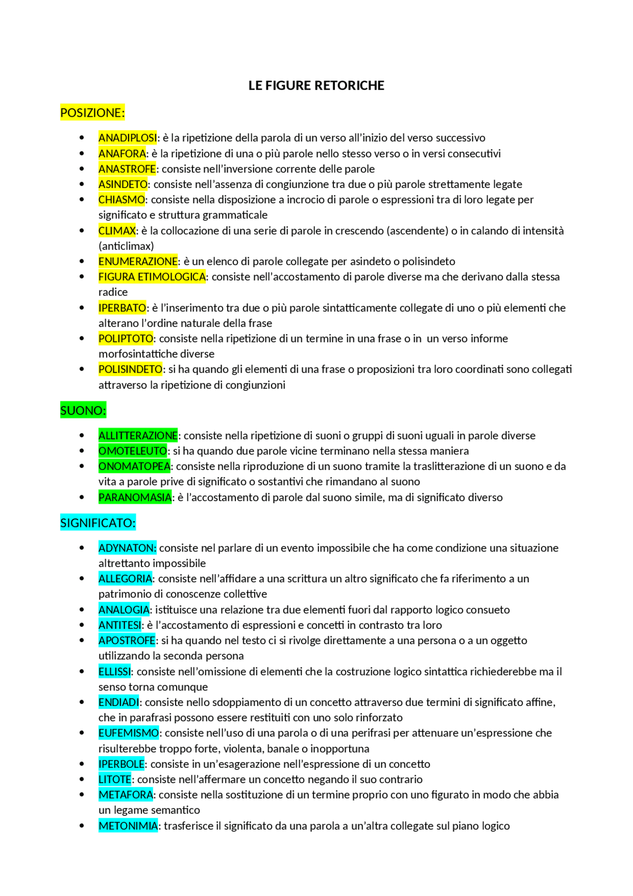 le figure retoriche nella letteratura | Schemi e mappe concettuali di Italiano | Docsity