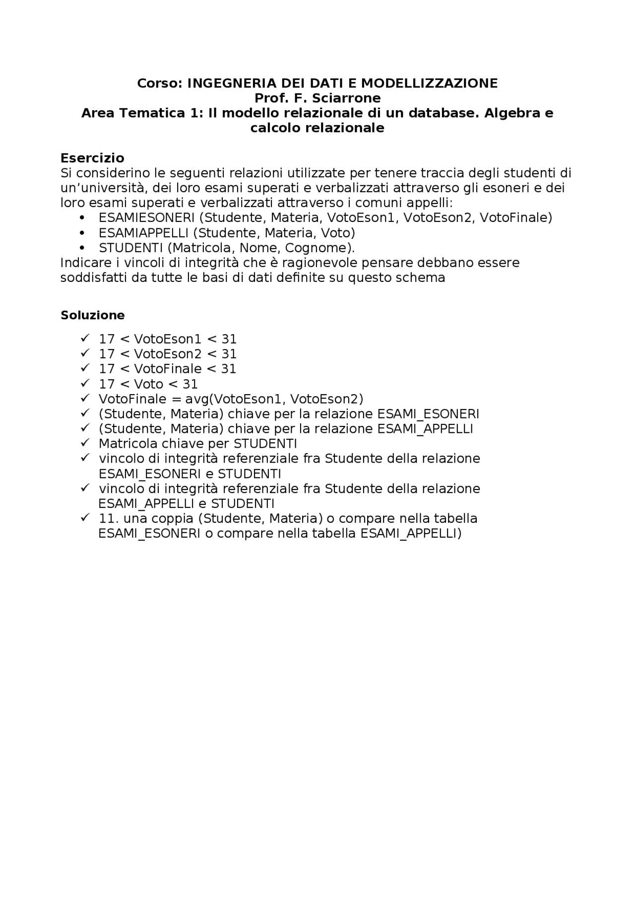 Elaborato Ingegneria Dei Dati E Modellizzazione Esercizi Di Basi Di