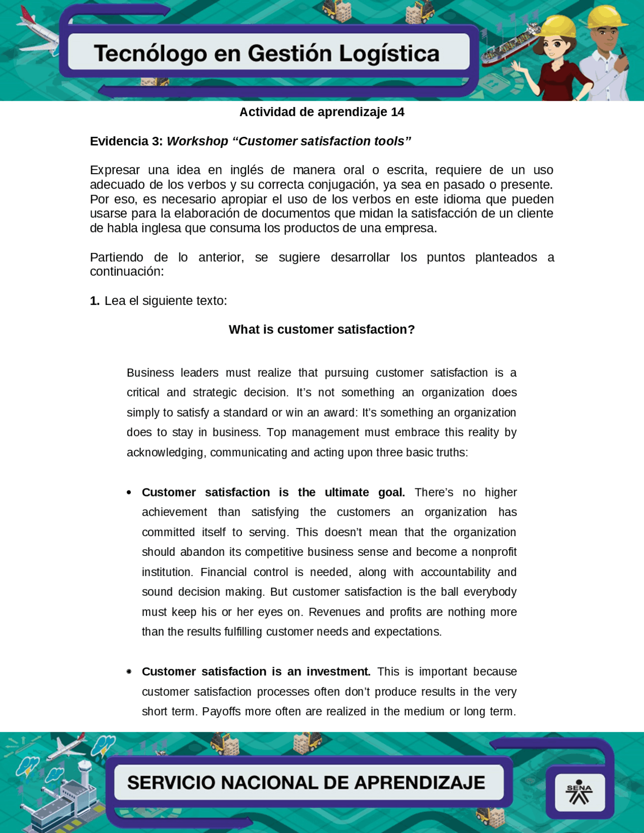 Workshop “Customer satisfaction tools” | Traducciones de Inglés Técnico | Docsity