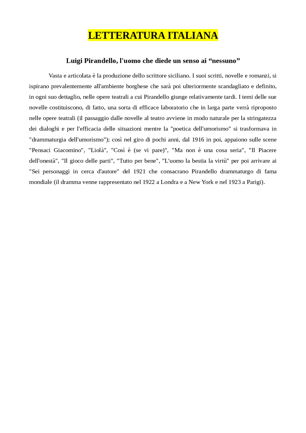 Luigi Pirandello, la poetica dell'umorismo e la crisi dell'io | Appunti di Lingue e letterature ...