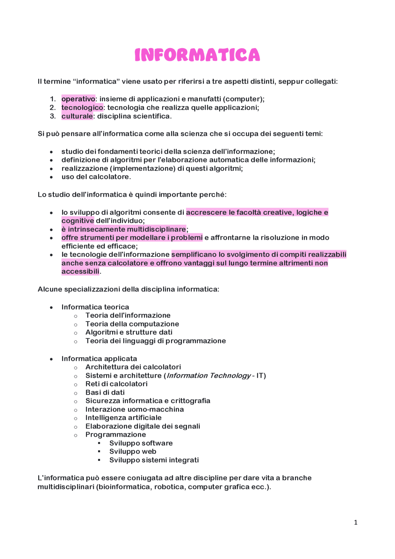 Accertamento Informatica Riassunti Appunti Di Elementi Di Informatica